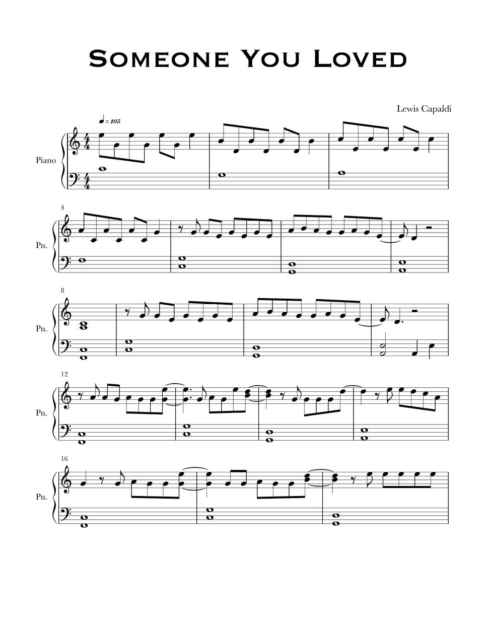 Lewis Capaldi - Someone You Loved (Easy Version) Sheets by PHianonize