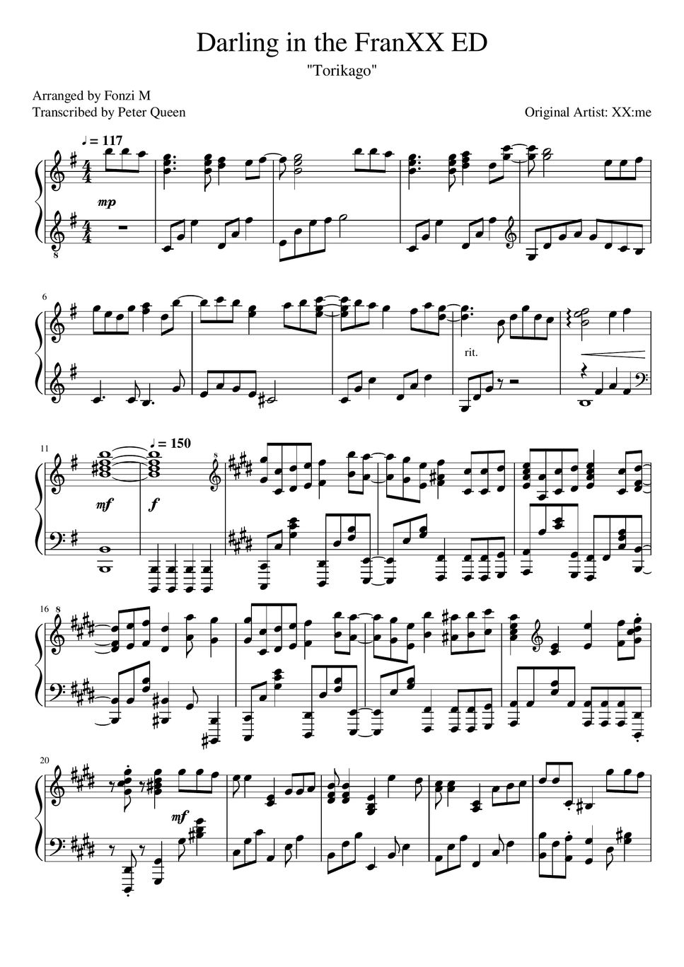 XX:me - Darling in the FranXX ED - "Torikago" Spartito by Fonzi M