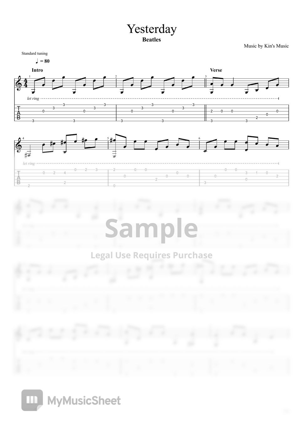 Beatles - Yesterday[Easy Guitar Fingerstyle For Beginner] Sheets by Kin ...