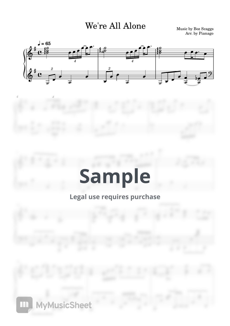 Boz Scaggs - We're All Alone Piano Sheet Music PDF | pianago | mymusic5