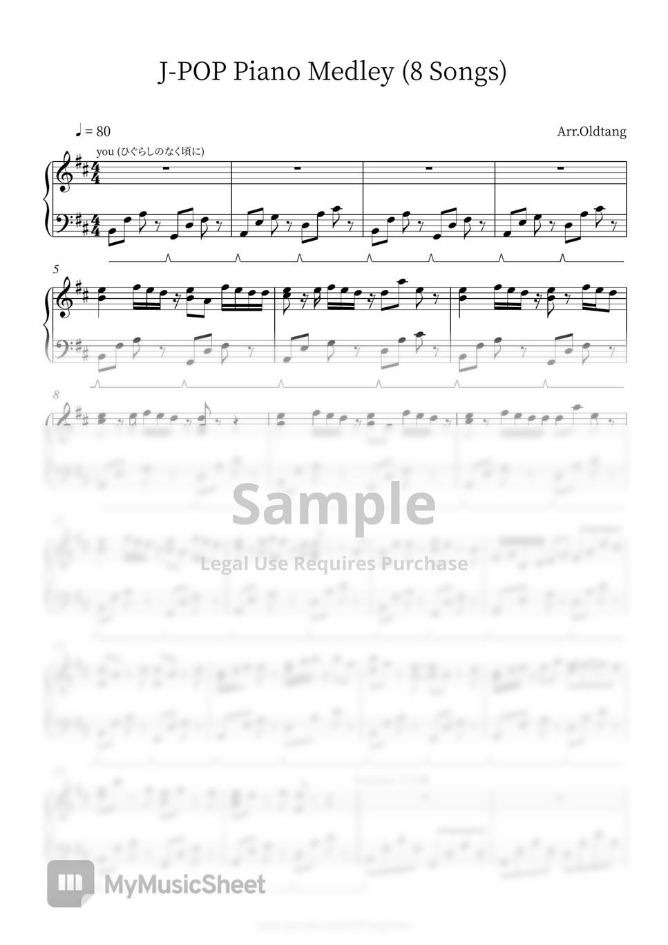 various artist - J-POP Piano Medley - (8 Songs) 악보 by Oldtang