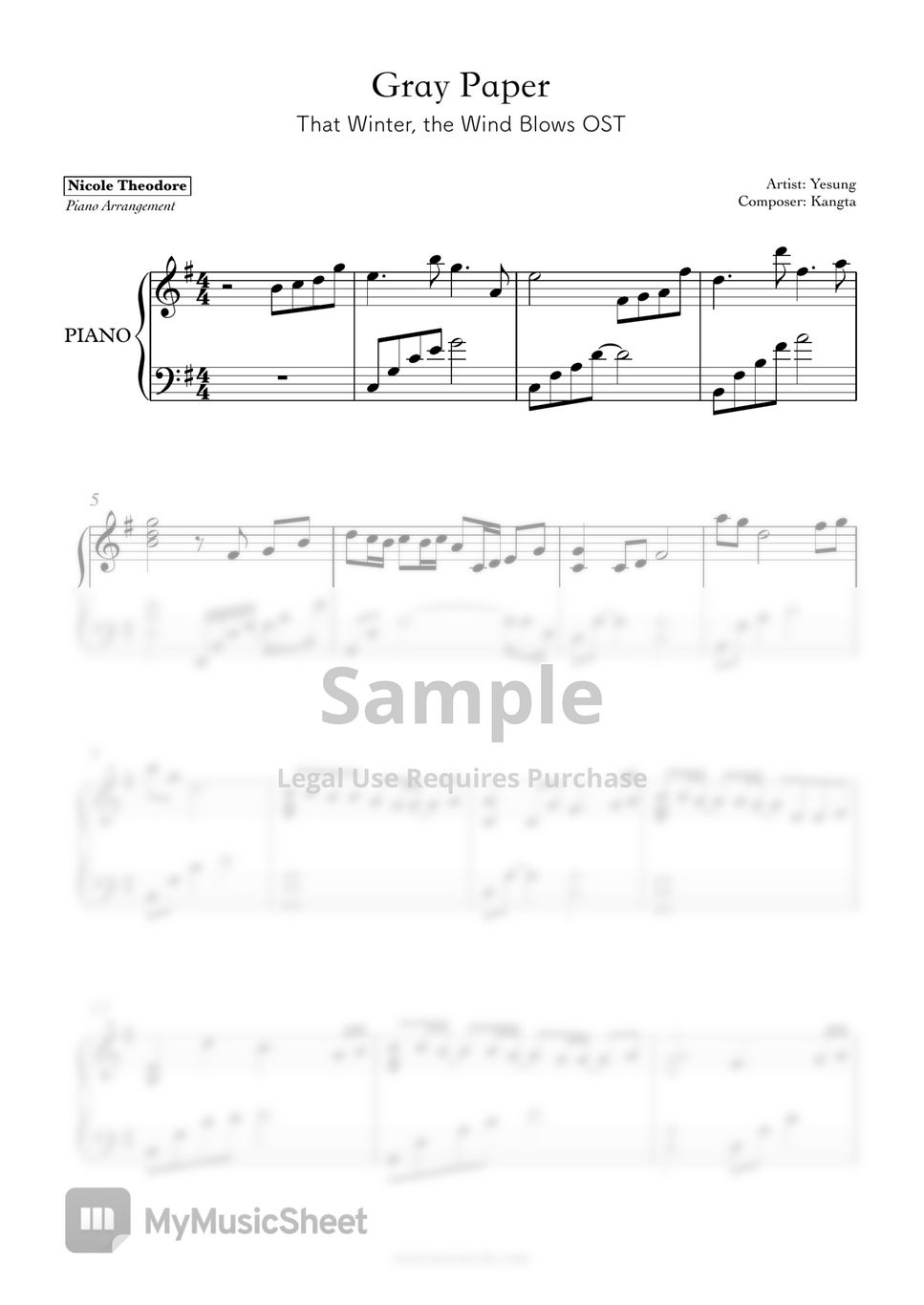 Yesung - Gray Paper (That Winter, the Wind Blows) Sheet by Nicole Theodore