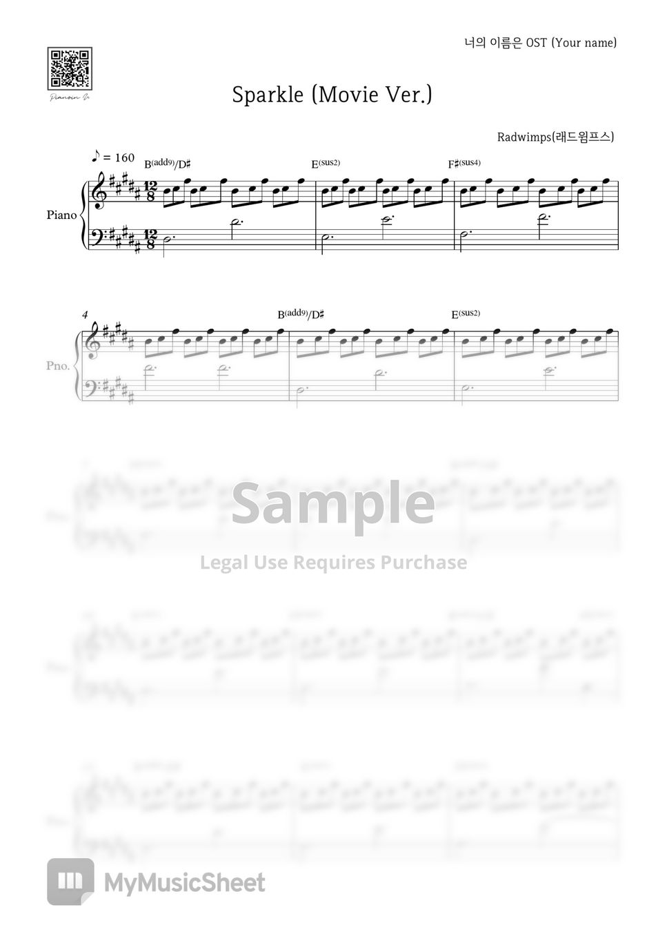 너의 이름은 (Your Name.) OST - Sparkle Sheet Music by PIANOiNU