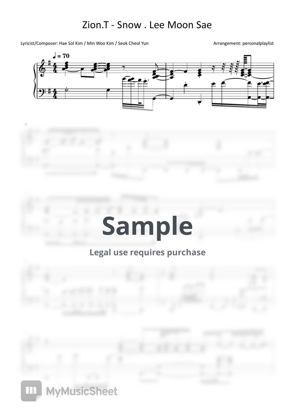 Zion.T - Snow ft. Lee Moon Sae 악보 by personalplaylist