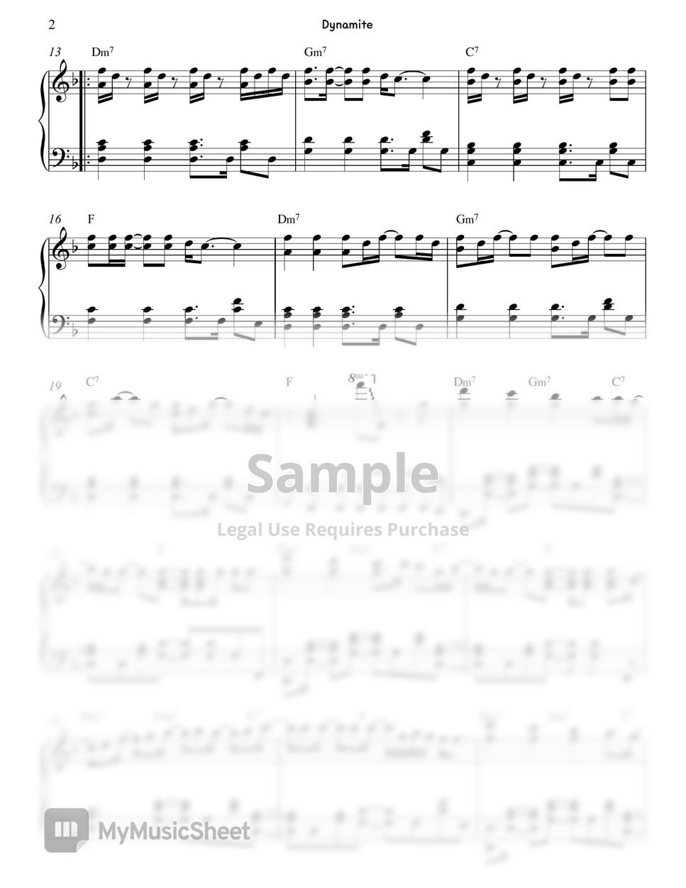 방탄소년단 Bts Dynamite Transpose Key Sheets By Gloria L
