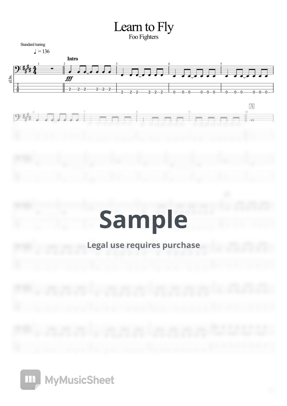 Foo Fighters - Learn to Fly Tab + 1staff by BassBlur