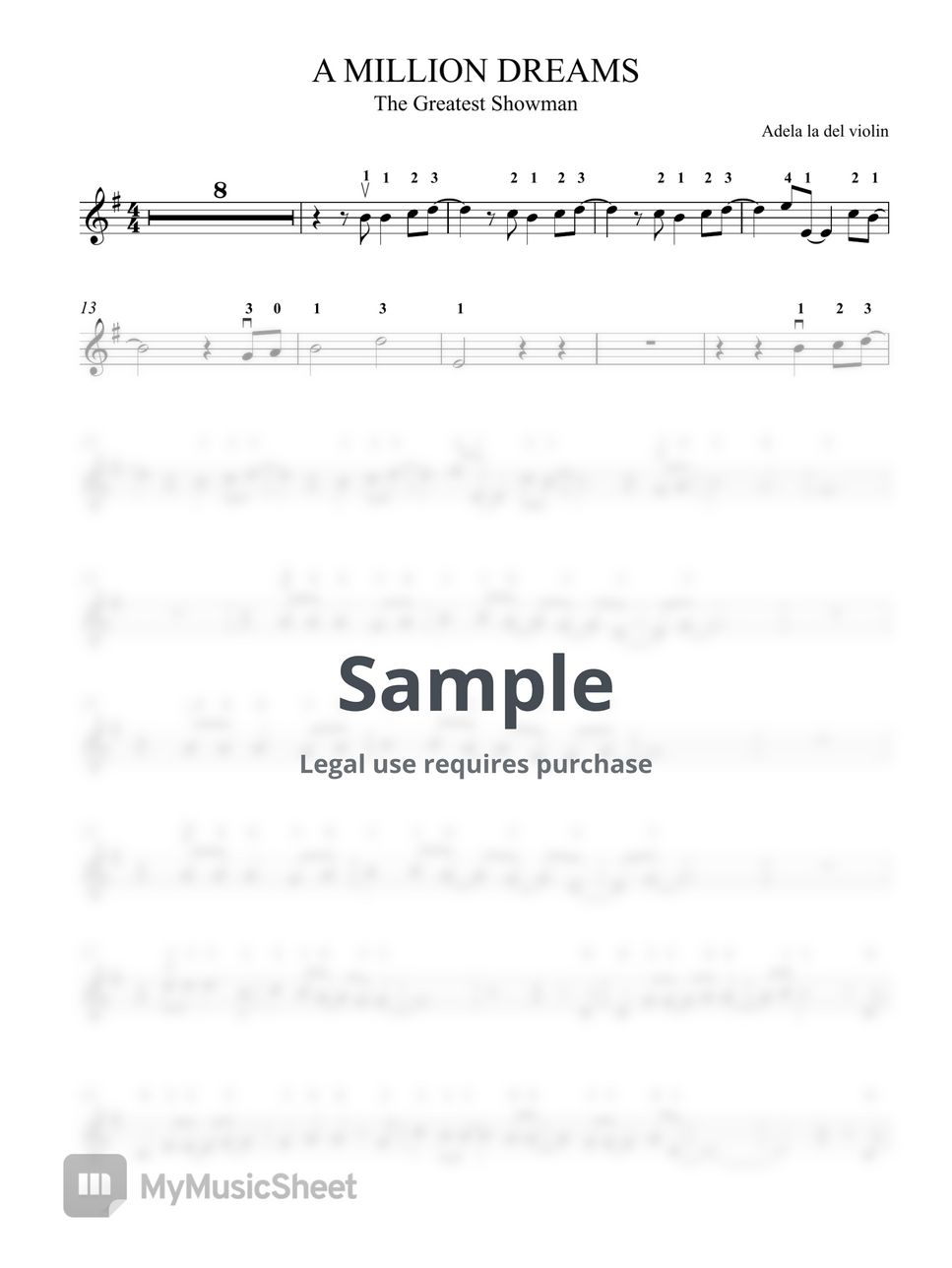 THE GREATEST SHOWMAN - A MILLION DREAMS Hoja by Adela la del violin