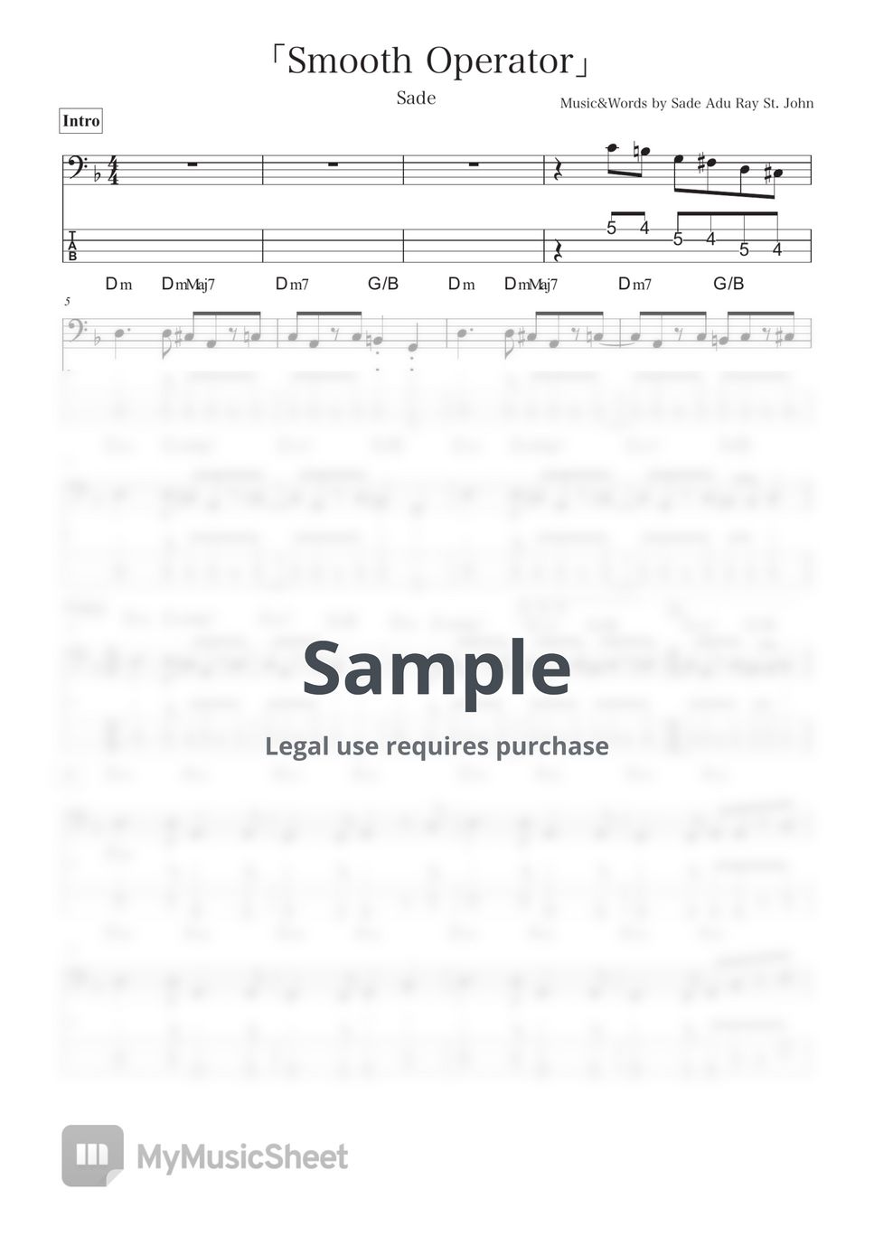 Sade - Smooth Operator (ベース譜/TAB譜あり) Sheets by きどりん