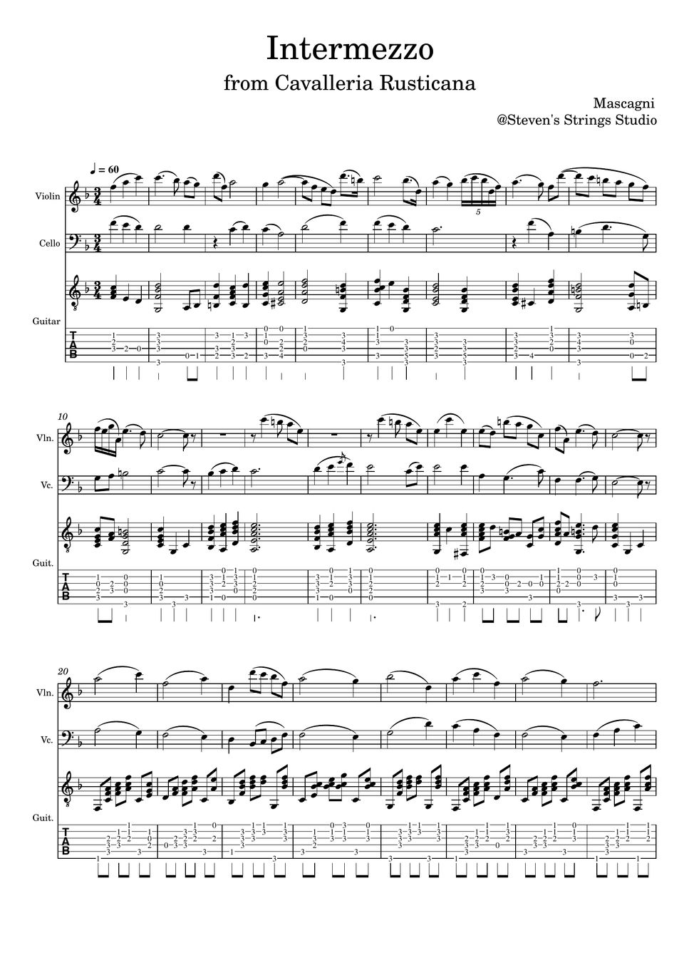 Pietro Mascagni - Intermezzo (Violin Cello Guitar Trio) Sheets by ...