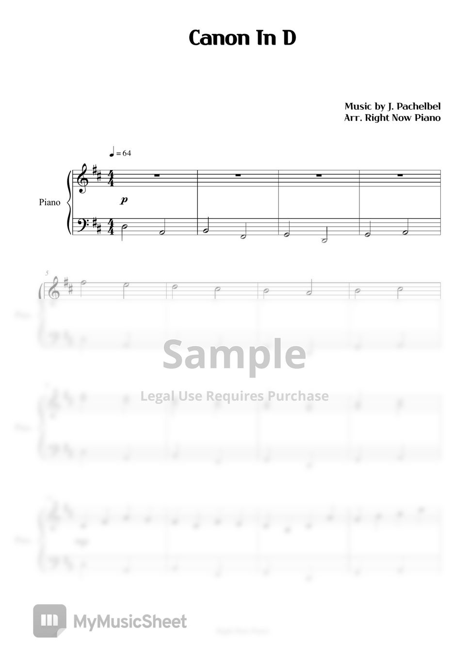 Pachelbel - Canon In D (Easy Piano) Sheet Music by Right Now Piano
