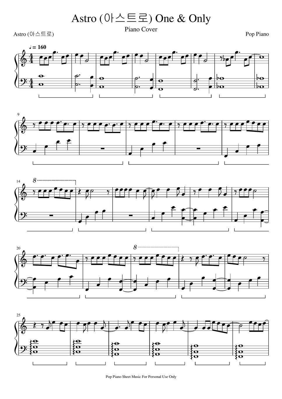 Astro - One & Only Partitura by Pop Piano