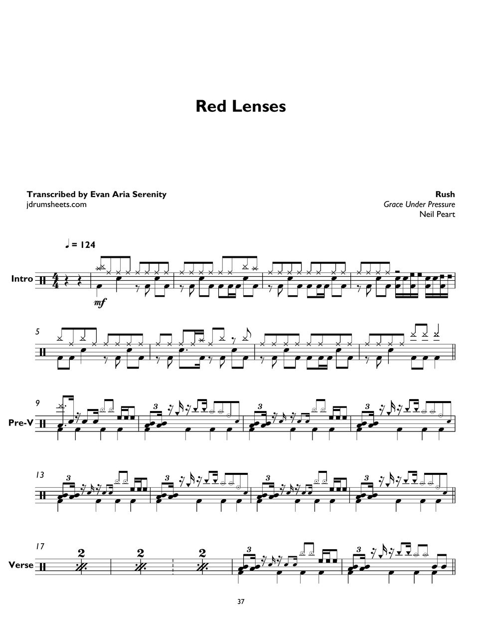 Rush - Red Lenses Sheets by Jaslow Drum Sheets