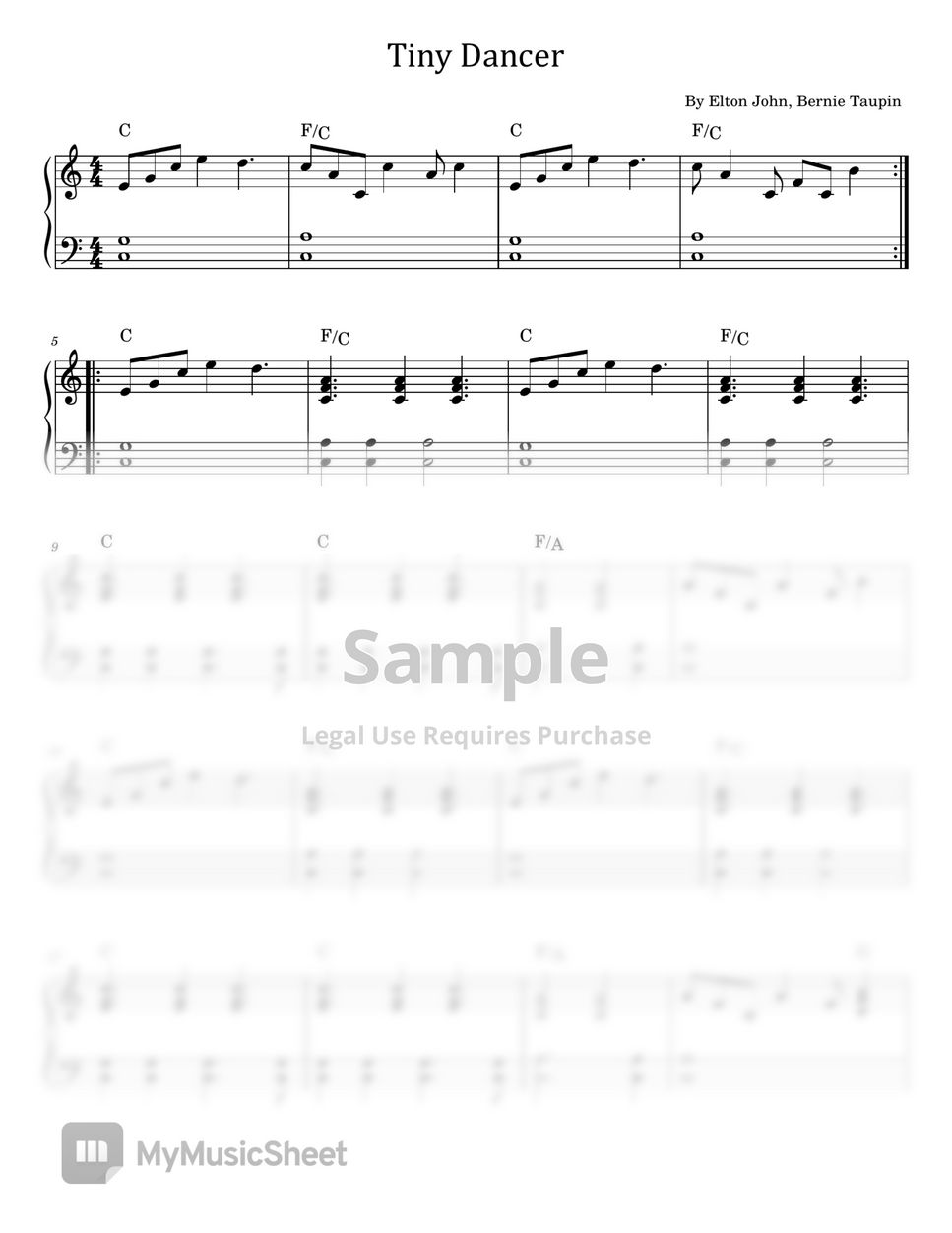 By Elton John, Bernie Taupin - Tiny Dancer (For Piano Accompaniment ...