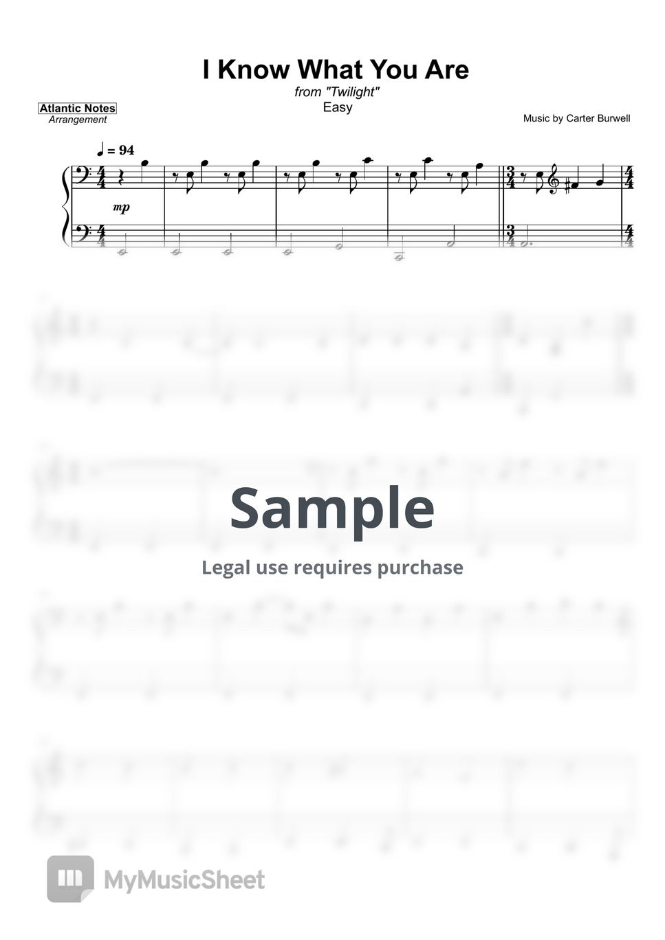 Carter Burwell - I Know What You Are Sheet Music by Atlantic Notes