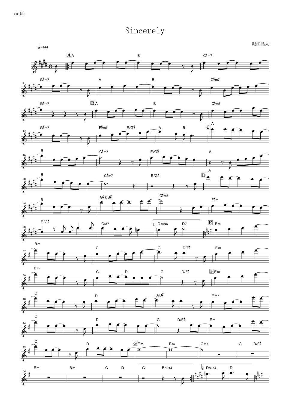 Violet Evergarden - Sincerely (in Bb) Sheets