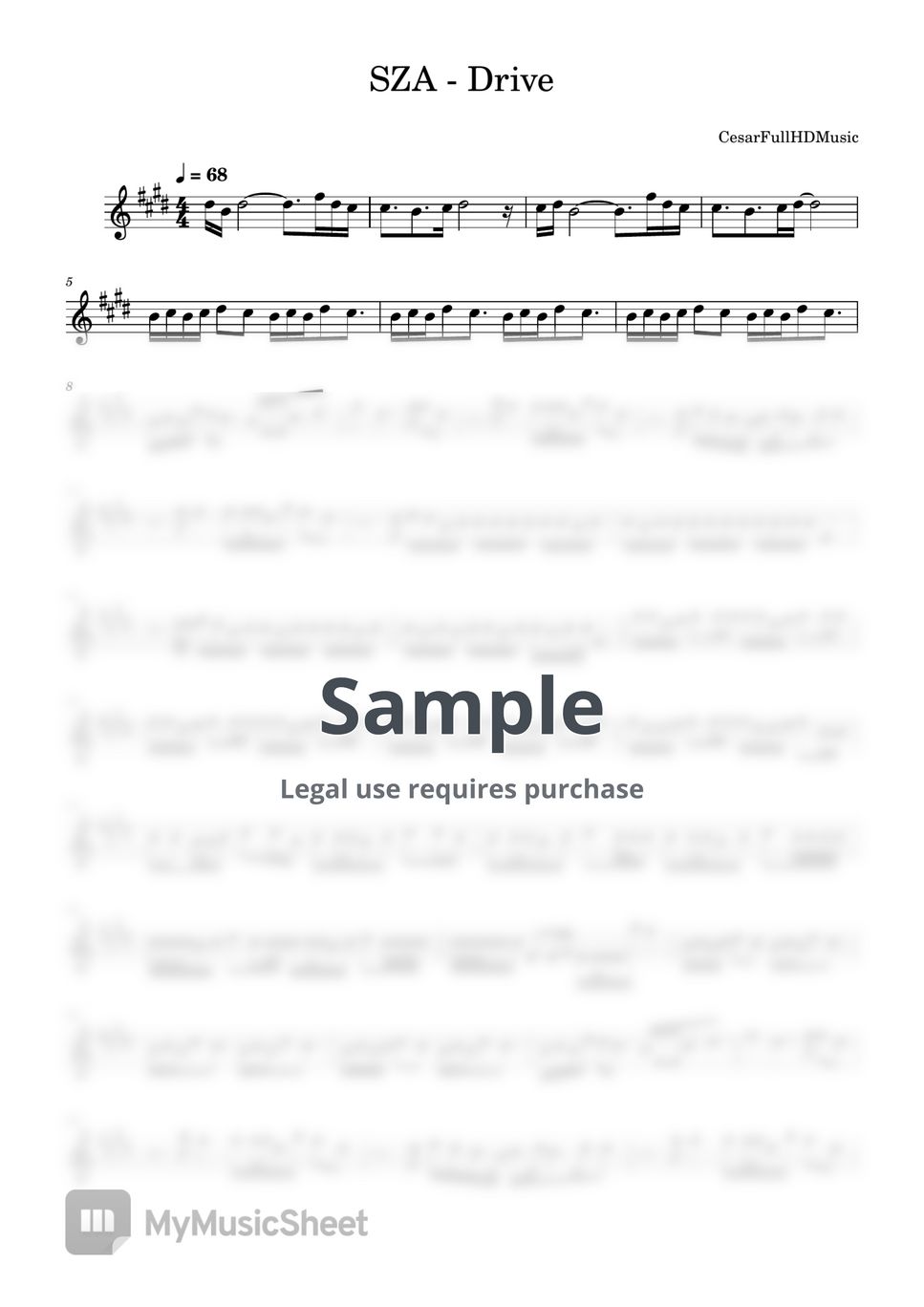 SZA - Drive Sheet Music