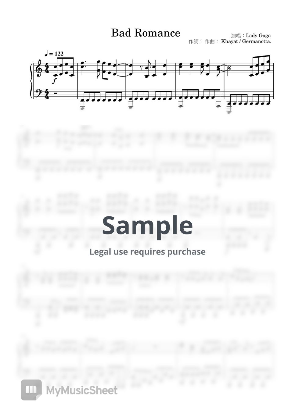 Lady Gaga - Bad Romance 乐谱 by Lilizoe