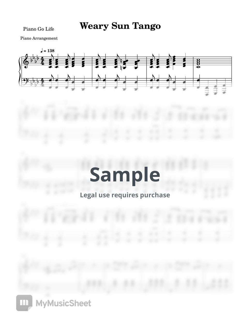 Atomic Heart - Weary Sun Tango 악보 by Piano Go Life