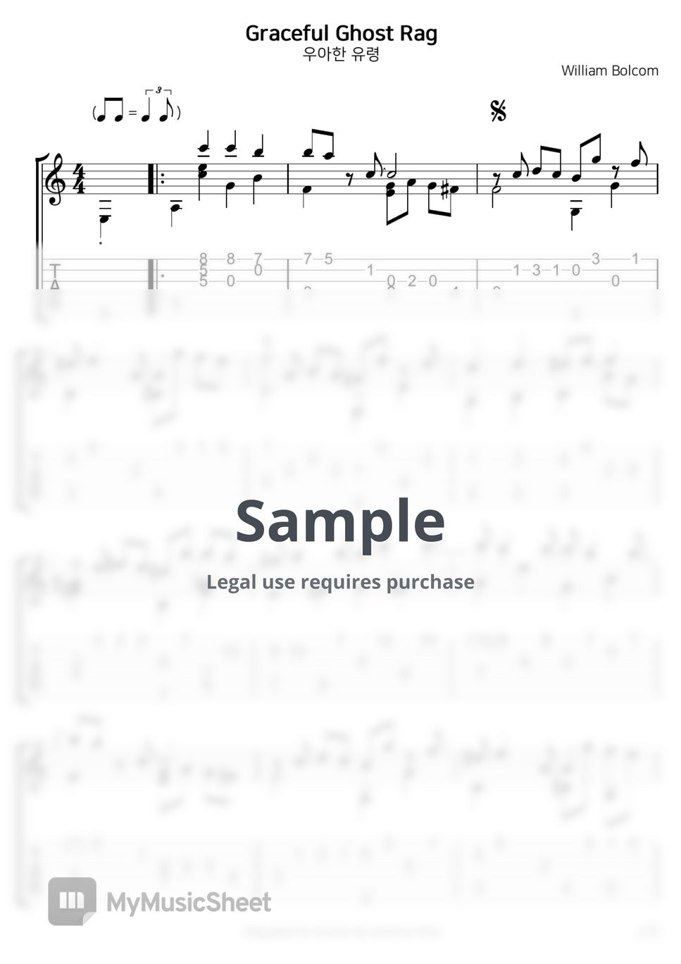 William Bolcom - Graceful Ghost Rag (Classical Guitar Solo) TAB+1 Staff by Jeremy Choi