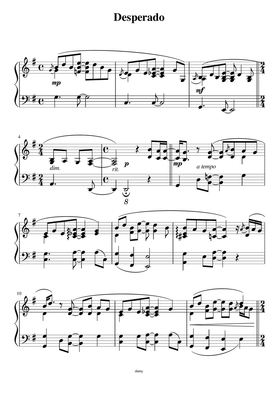 eagles - desperado 楽譜 by damy