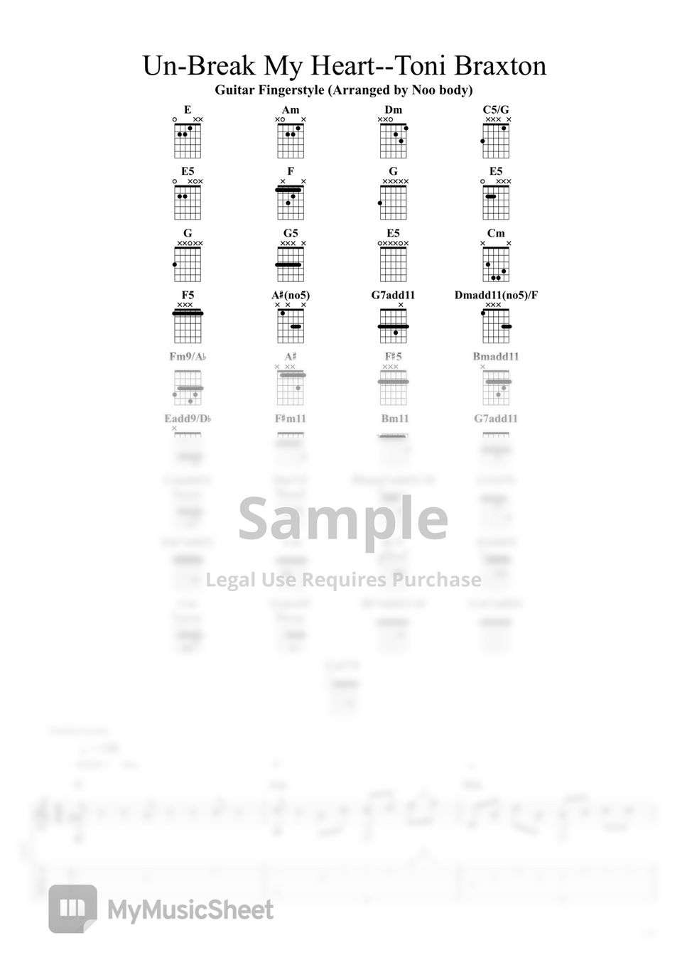 Unbreak My Heart Sheet Music Toni Braxton Guitar