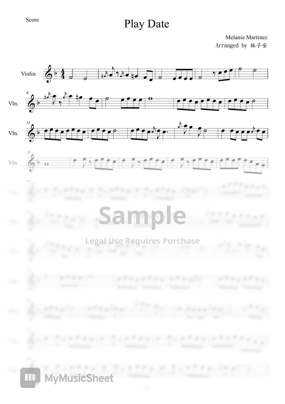 Melanie Martinez - Play Date 악보 by 林子安AnViolin