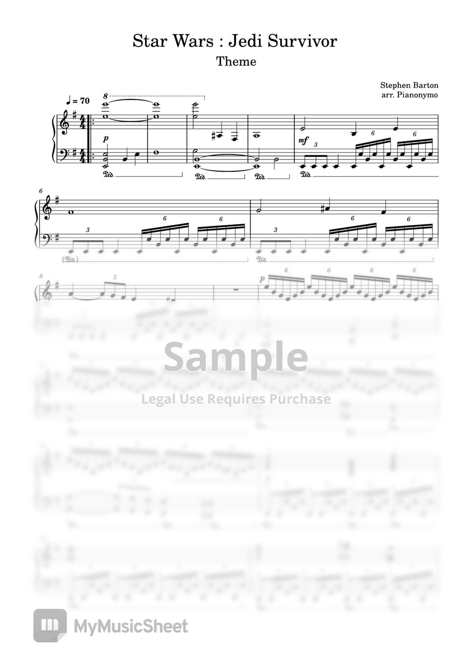 Star Wars : Jedi Survivor - Theme Sheet Music by Pianonymo