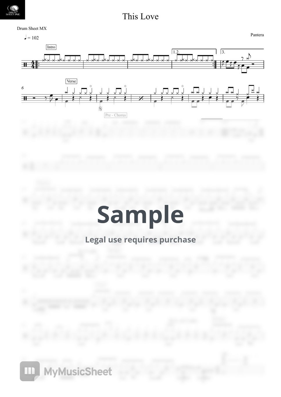 Pantera - This Love Sheets by Drum Sheet MX