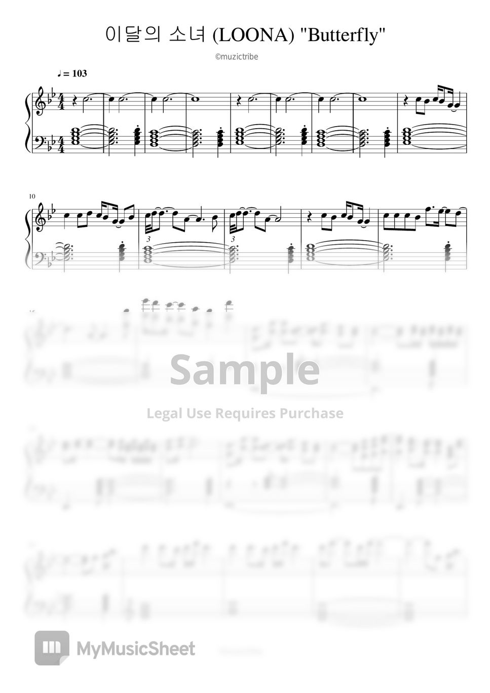 LOONA(이달의 소녀 )- Butterfly - Piano Sheet + MP3 Sheet Music