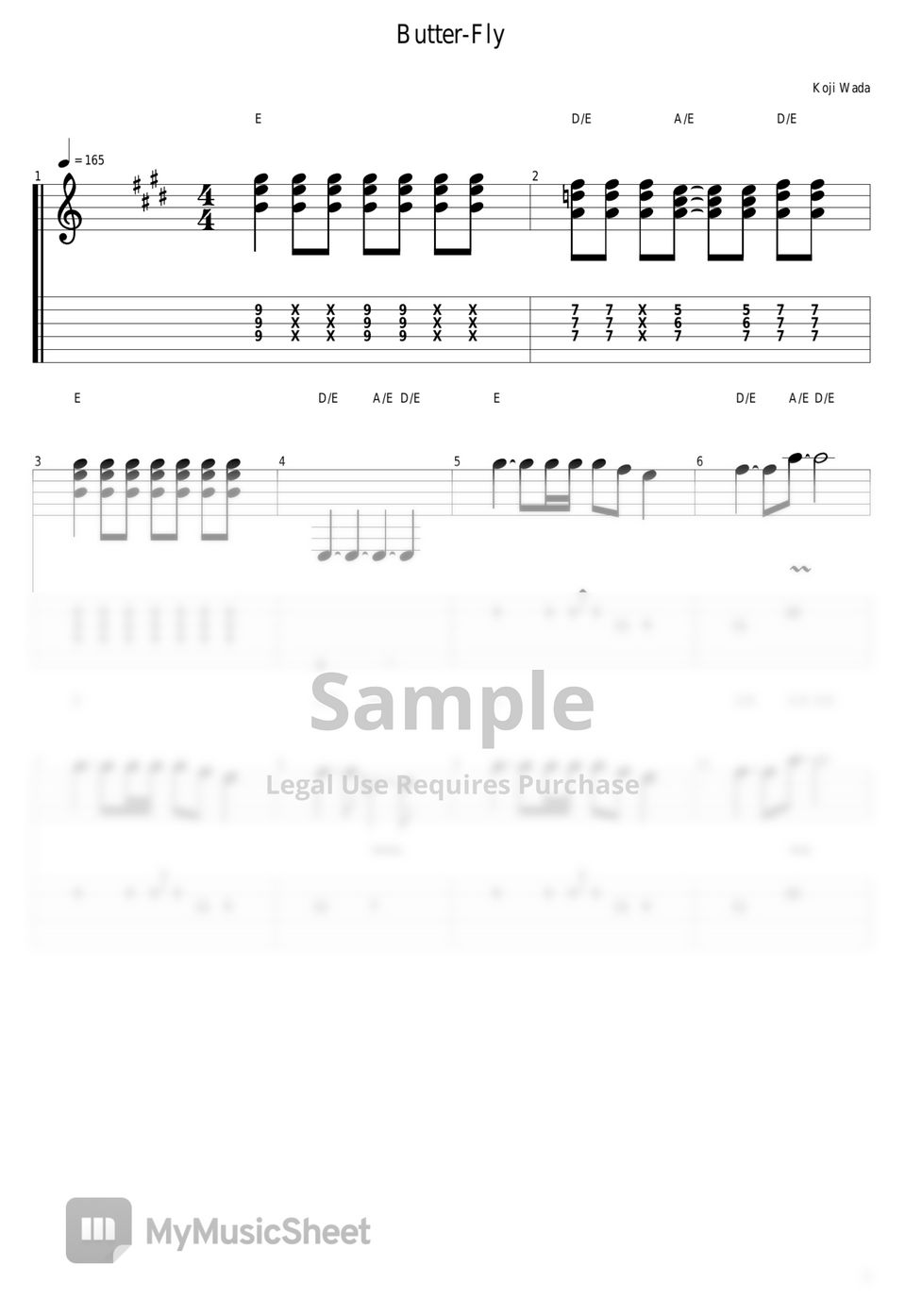 和田光司 - Butter-Fly Tab + 단선 악보 by guitar cover with tab