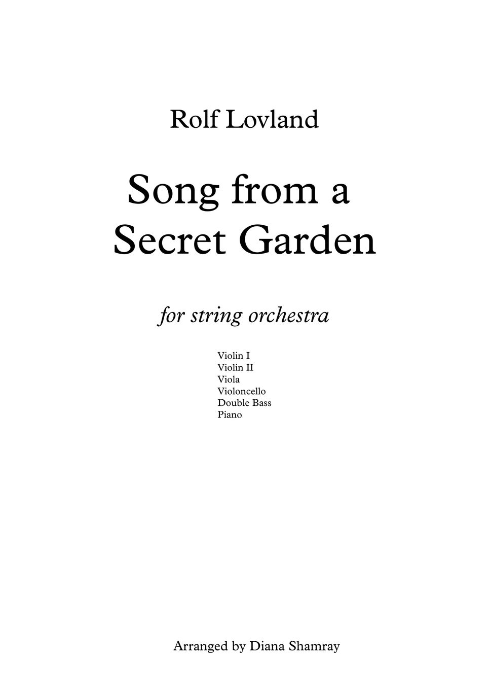 Rolf Lovland - Song From A Secret Garden Sheets by DiSha