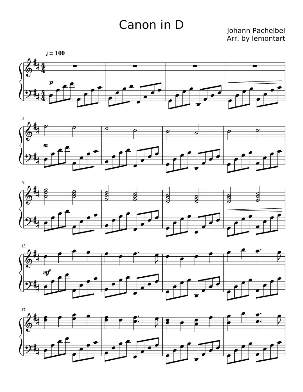 Johann Pachelbel - Canon in D Lembar Musik by Johann Pachelbel