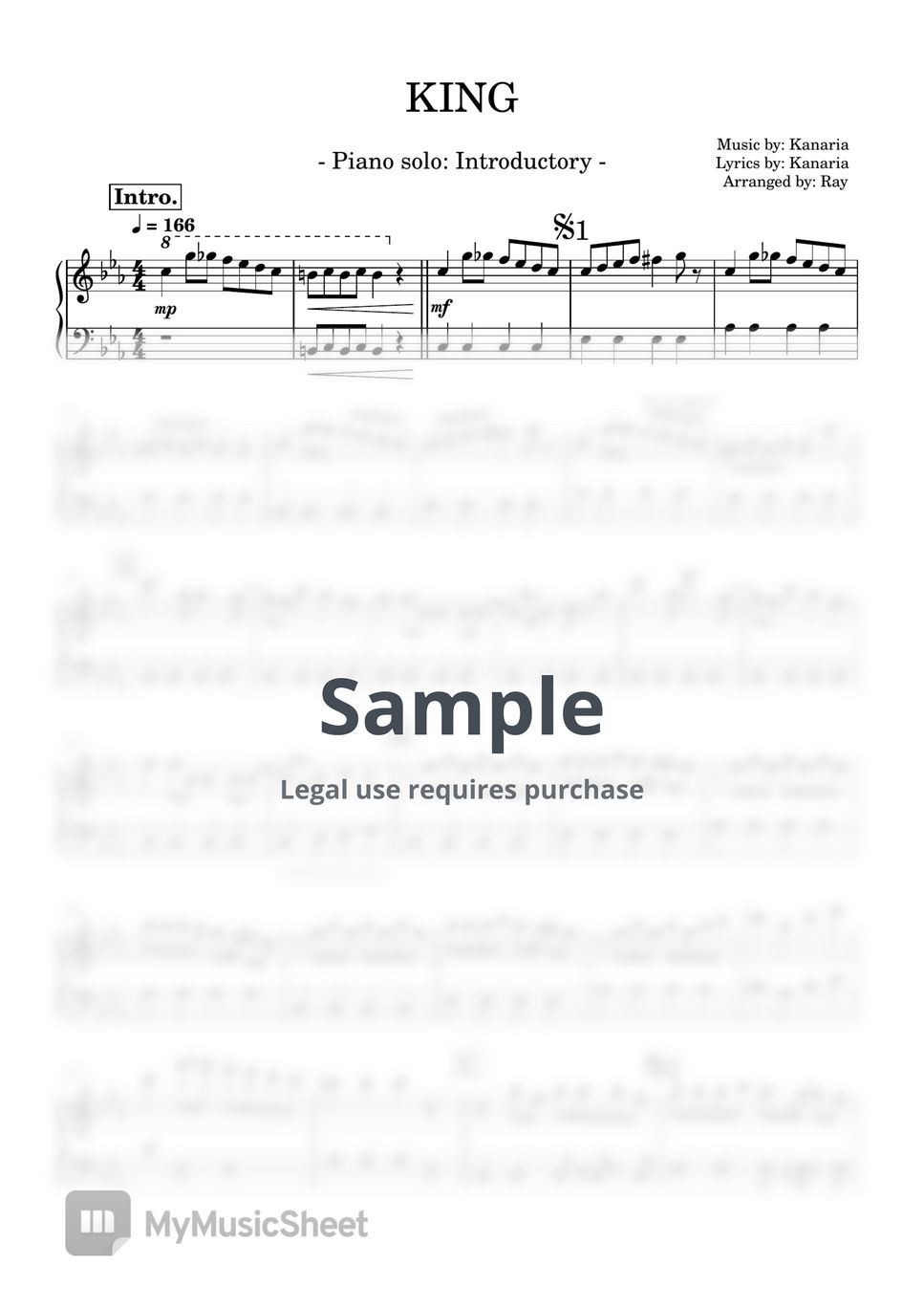 Kanaria - KING (ピアノソロ入門) 악보 by Ray