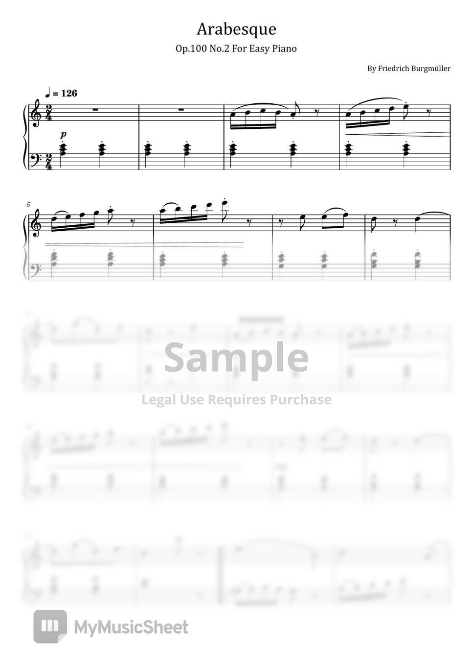 Friedrich Burgmüller - Arabesque (Op.100 No.2 - For Easy Piano) 악보 by poon