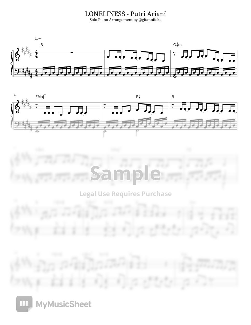 Putri Ariani - Loneliness Sheet Music by Gita Nofieka