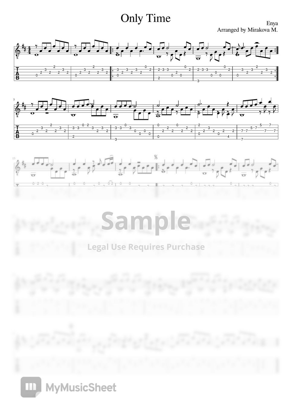 Enya - Only Time Tab + 1staff by Marina Mirakova