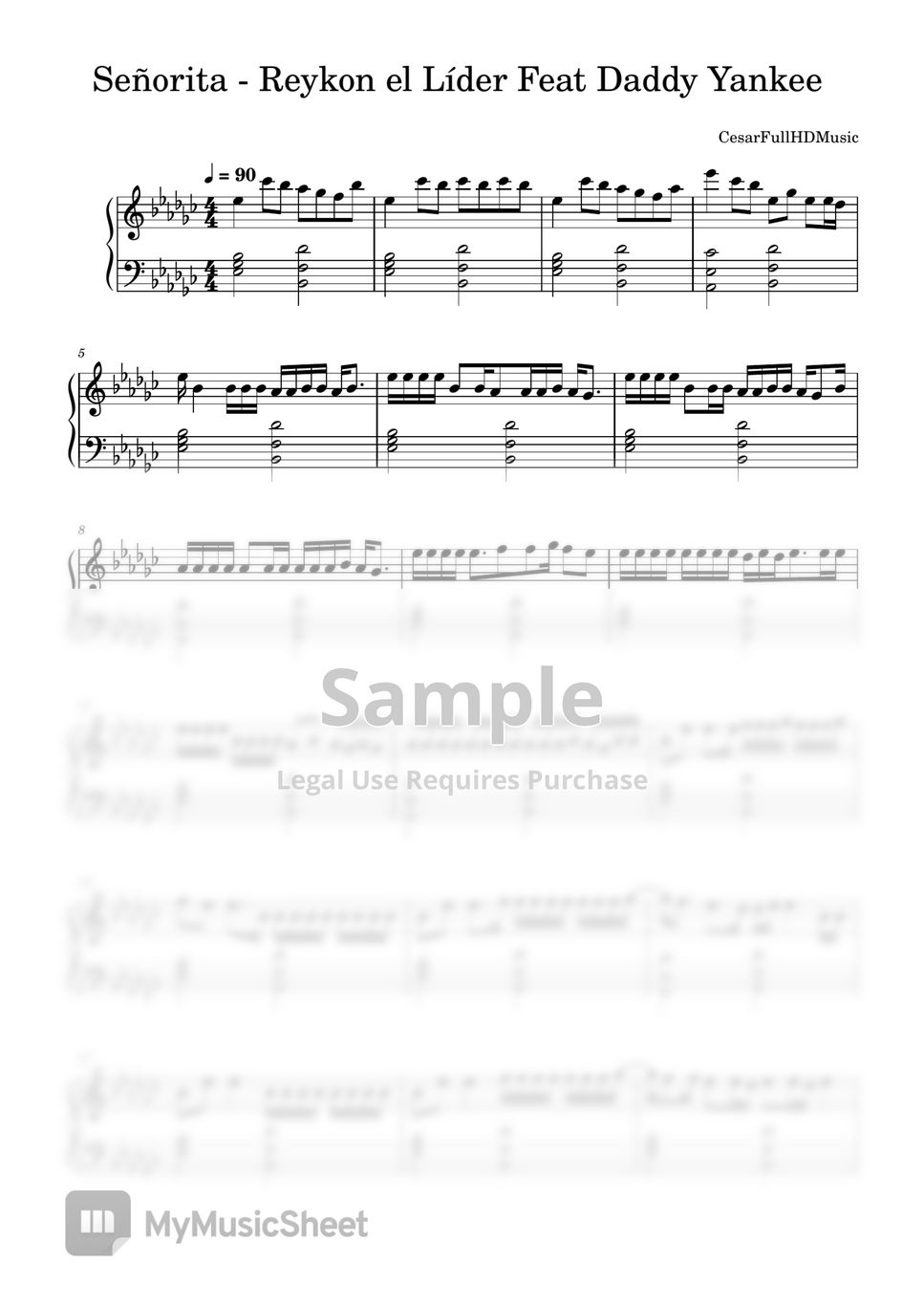 Reykon el Líder Feat Daddy Yankee - Señorita Sheet Music