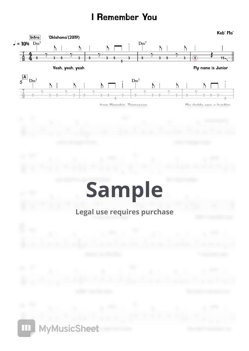 Keb' Mo' - I Remember You 악보 by 김미(Kimme)