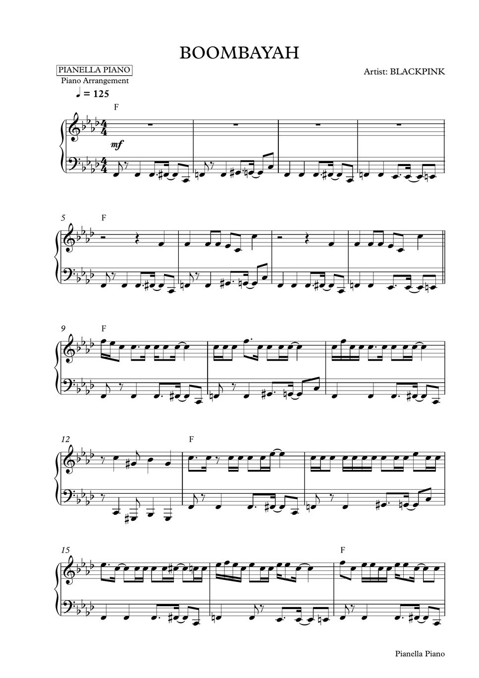 BLACKPINK - BOOMBAYAH (Piano Sheet) Sheet by Pianella Piano