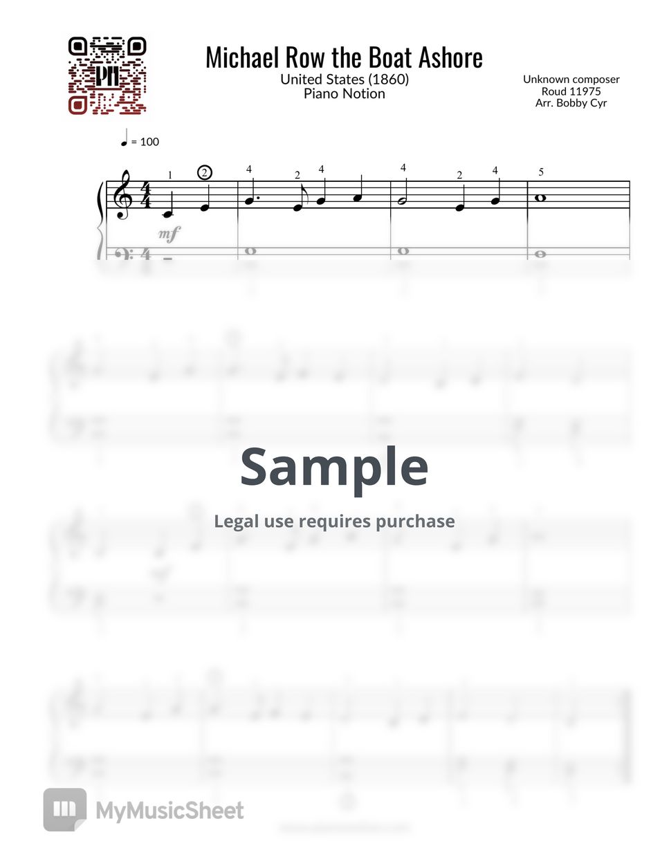 Michael, Row the Boat Ashore (Easy Piano) Sheets by Piano Notion