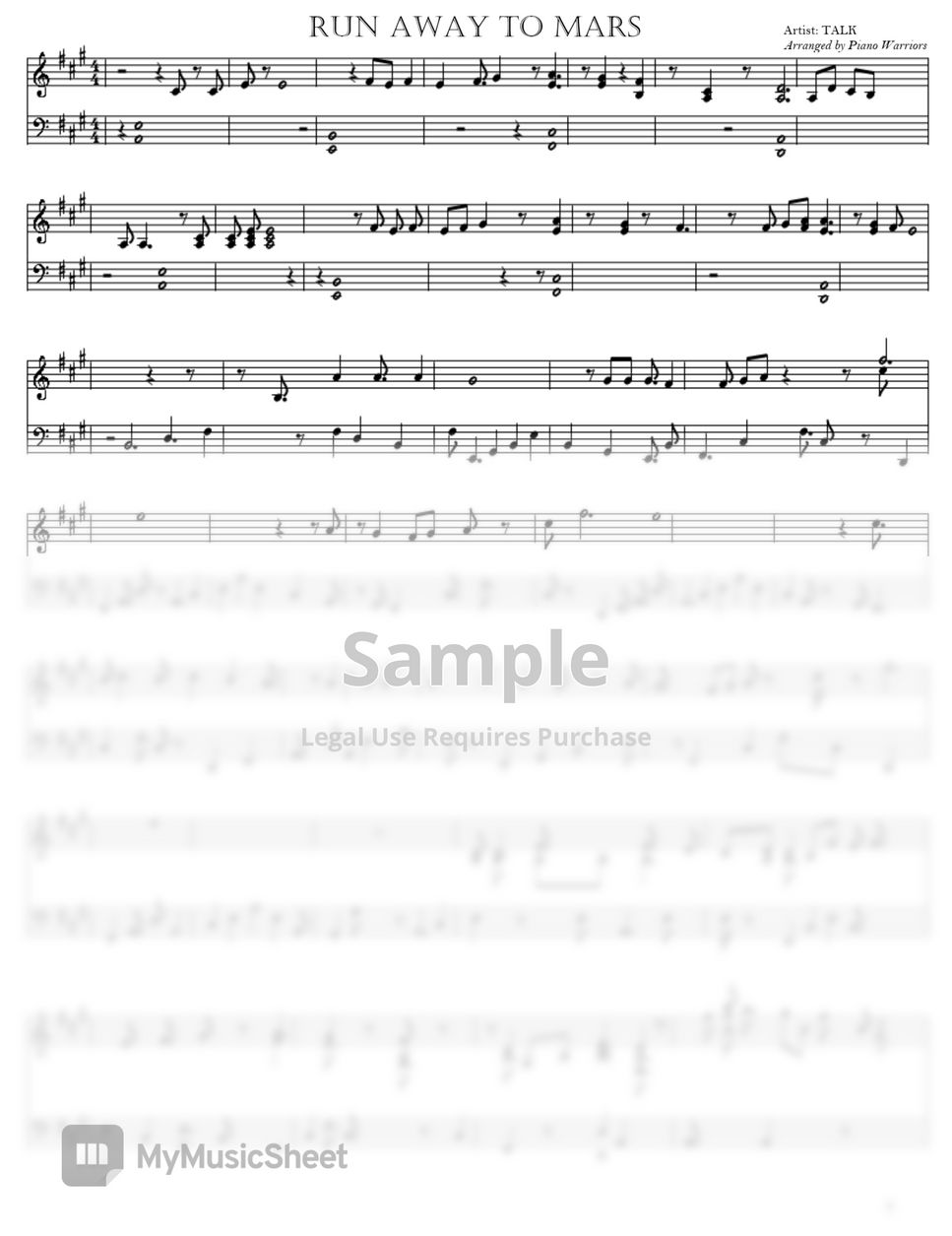 TALK - Run Away to Mars Sheet Music by Piano Warriors