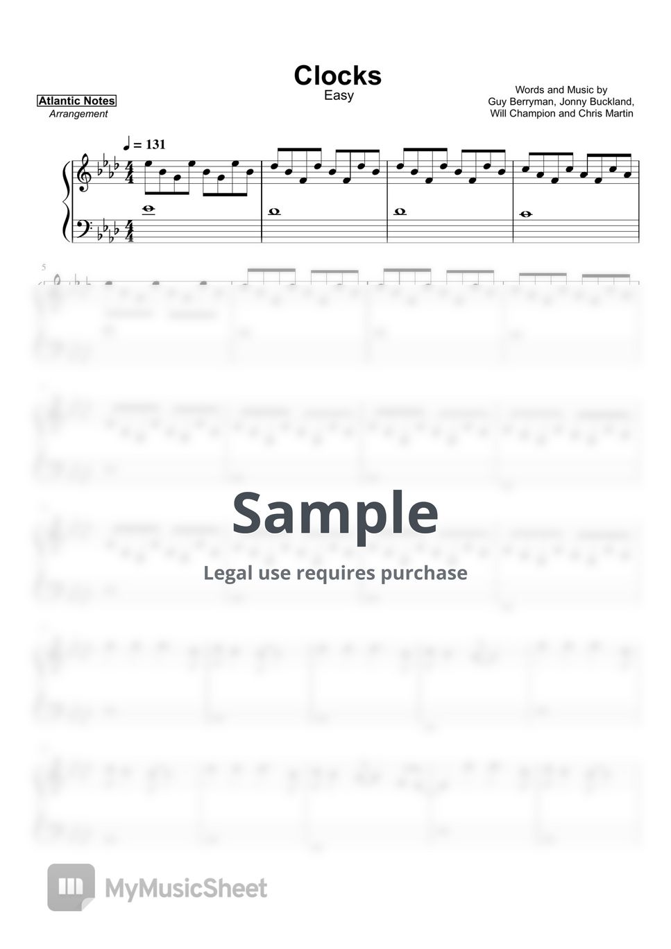 Coldplay - Clocks Sheet Music by Atlantic Notes