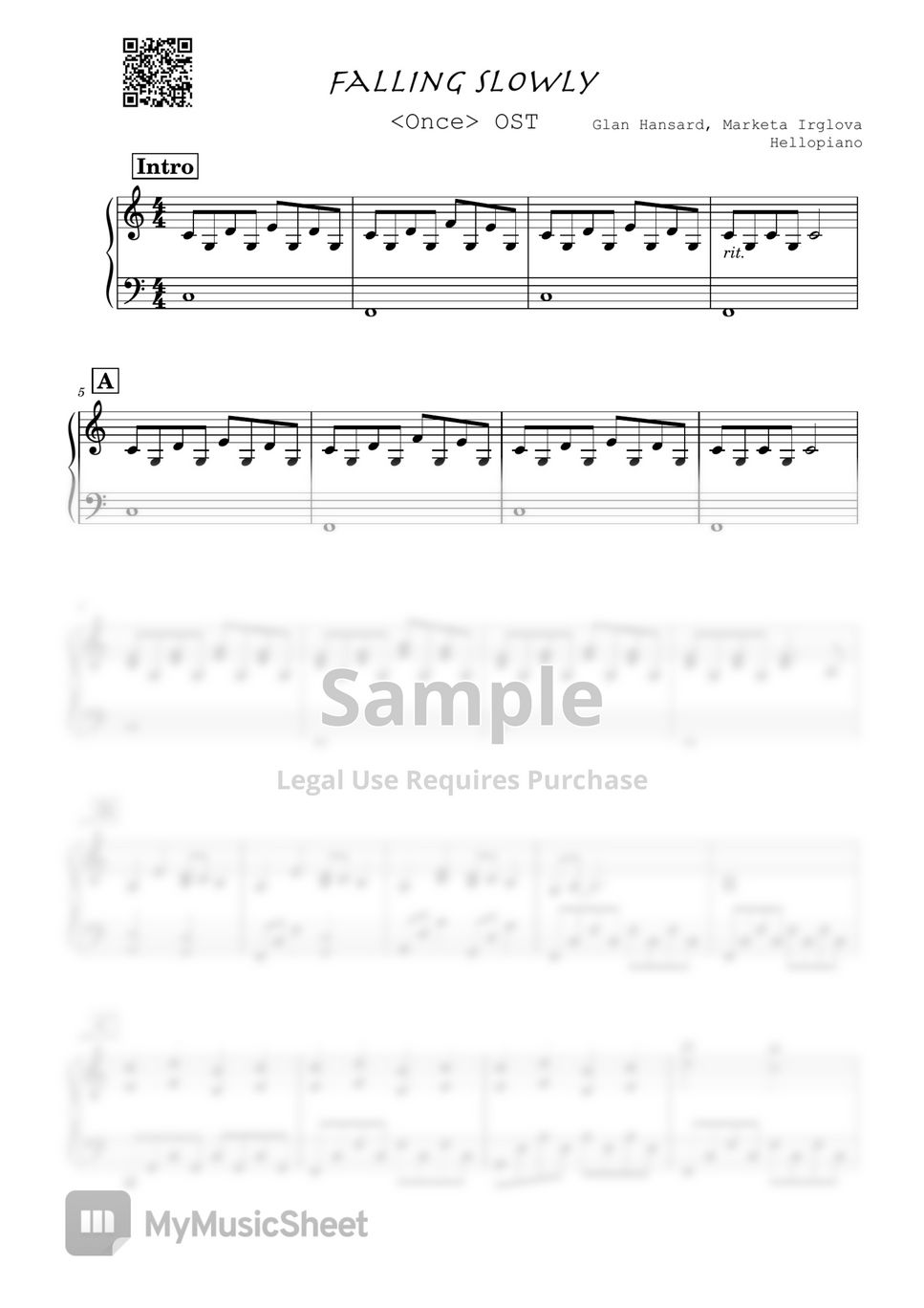 Glan Hansard - Falling Slowly Sheets by hellopiano