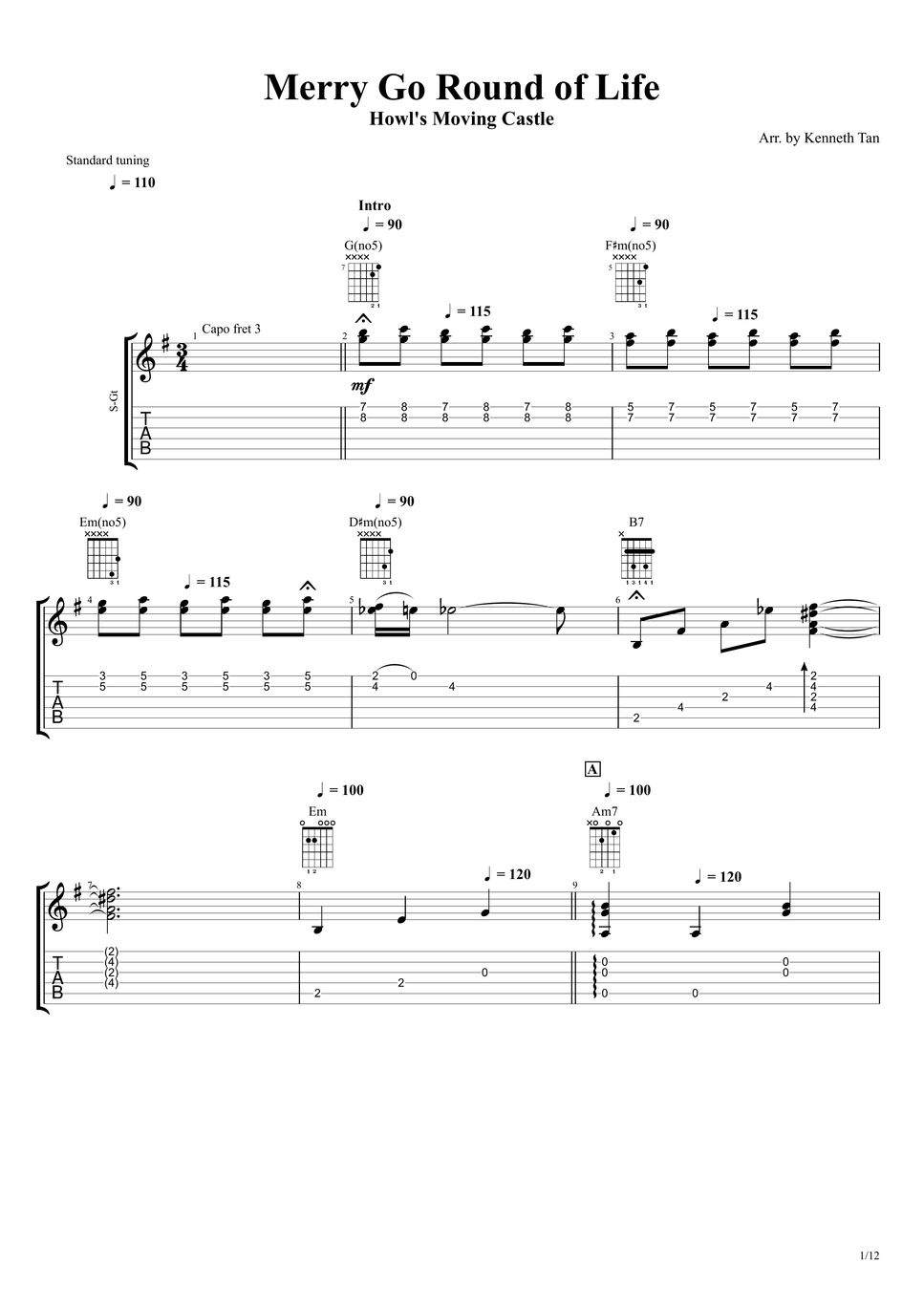 Howl's Moving Castle | Fingerstyle Guitar - Merry Go Round of Life ...