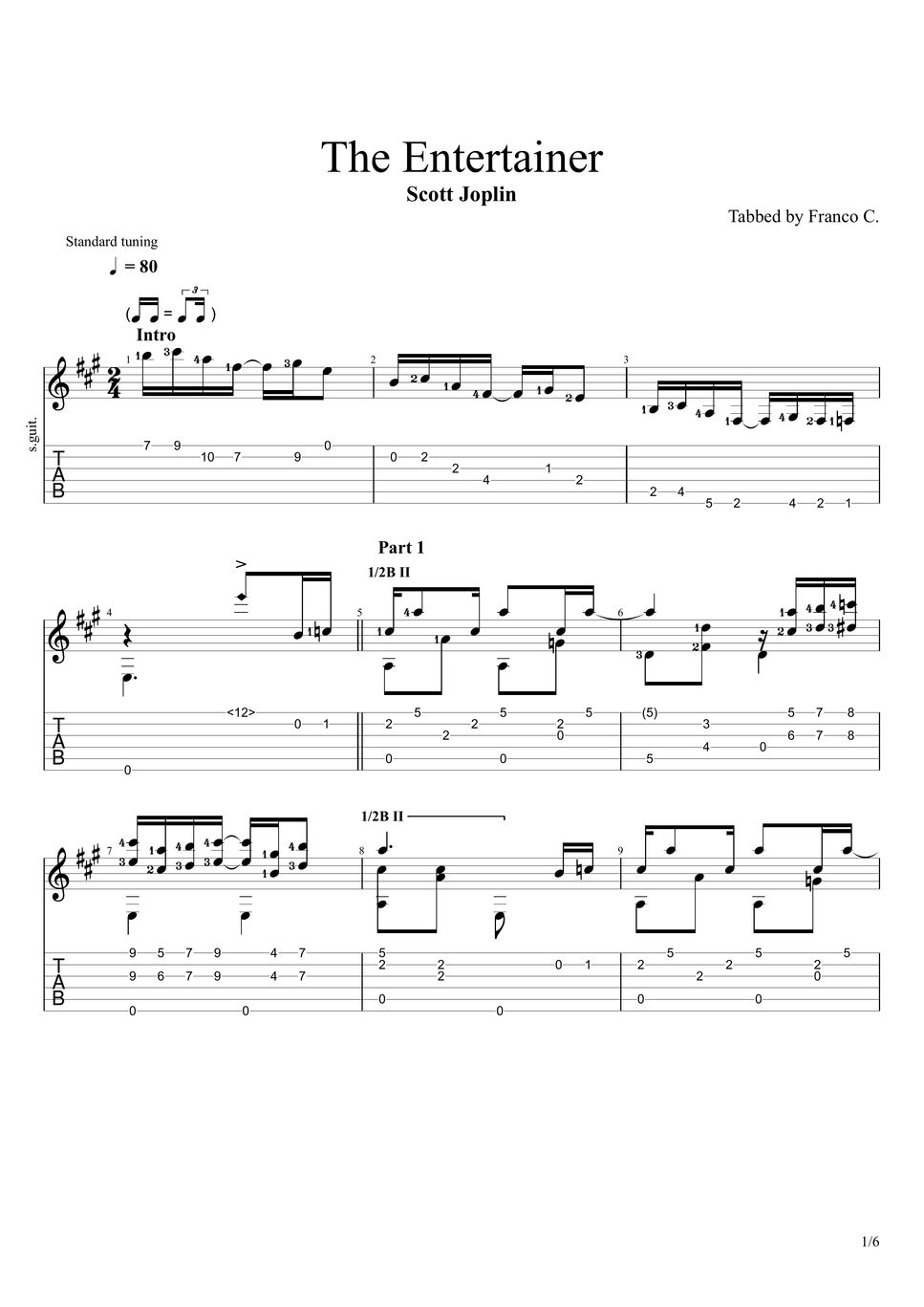 Scott Joplin - The Entertainer Tab + 1staff by Franco C