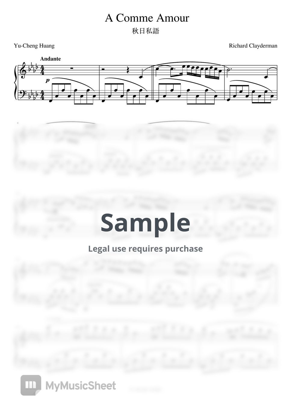 Richard Clayderman - A Comme Amour 秋日私語 Sheet Music by YC MUSIC