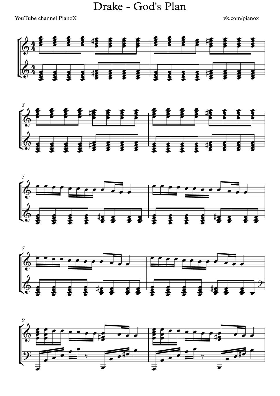 Drake - God's Plan 악보 by PianoX