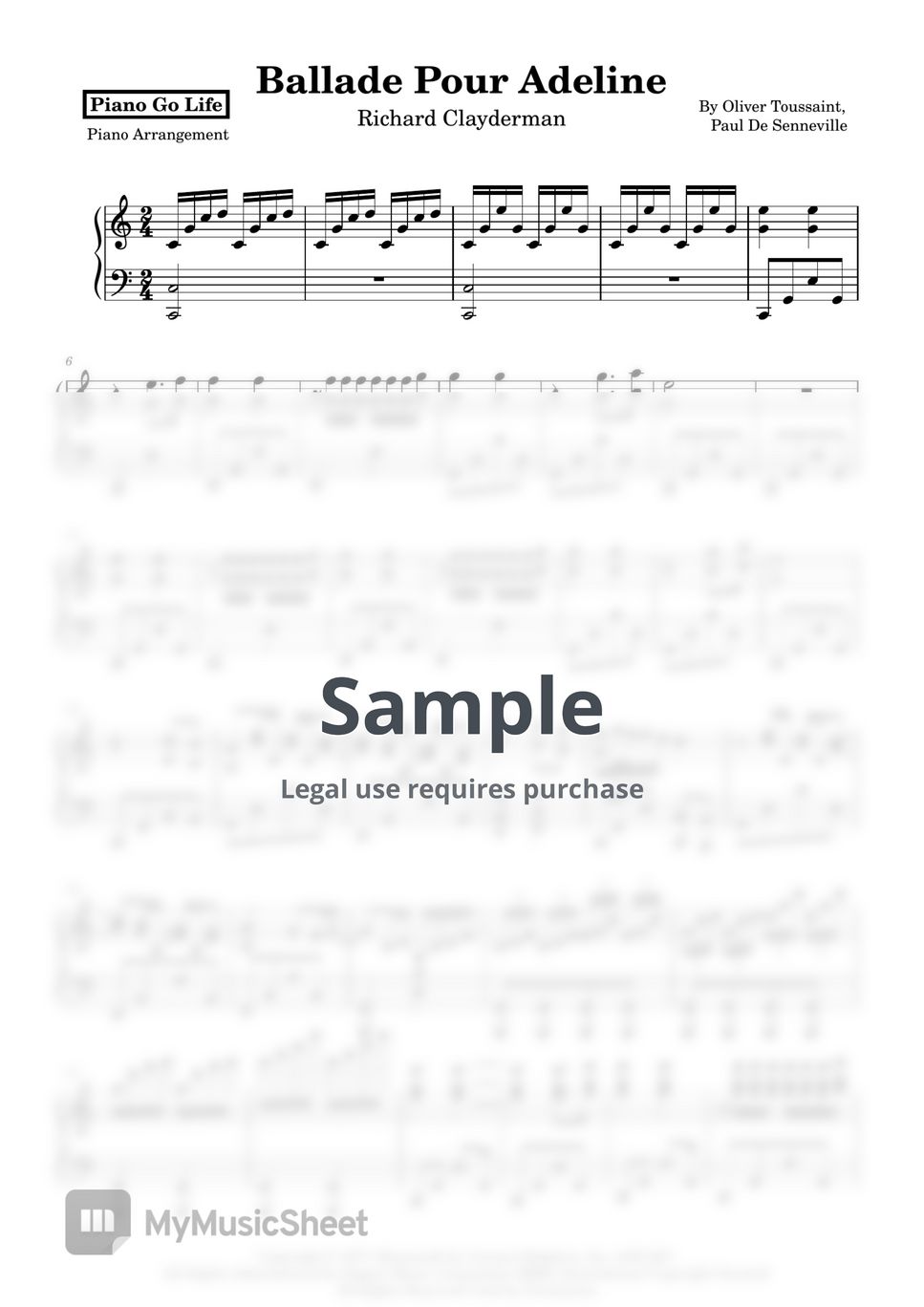 Richard Clayderman - Ballade Pour Adeline 악보 by Piano Go Life