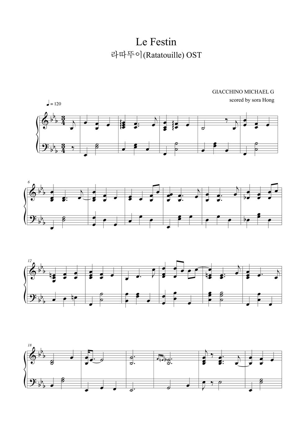 Ratatouille 라따뚜이 OST - Le Festin Sheet by sora Hong