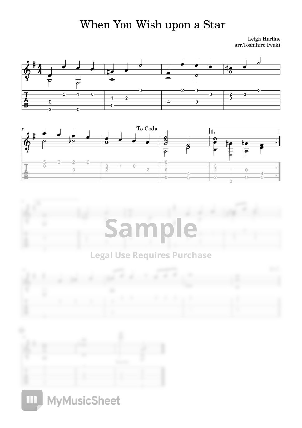 Leigh Harline - When You Wish upon a Star Tab + 단선 악보 by Toshihiro Iwaki